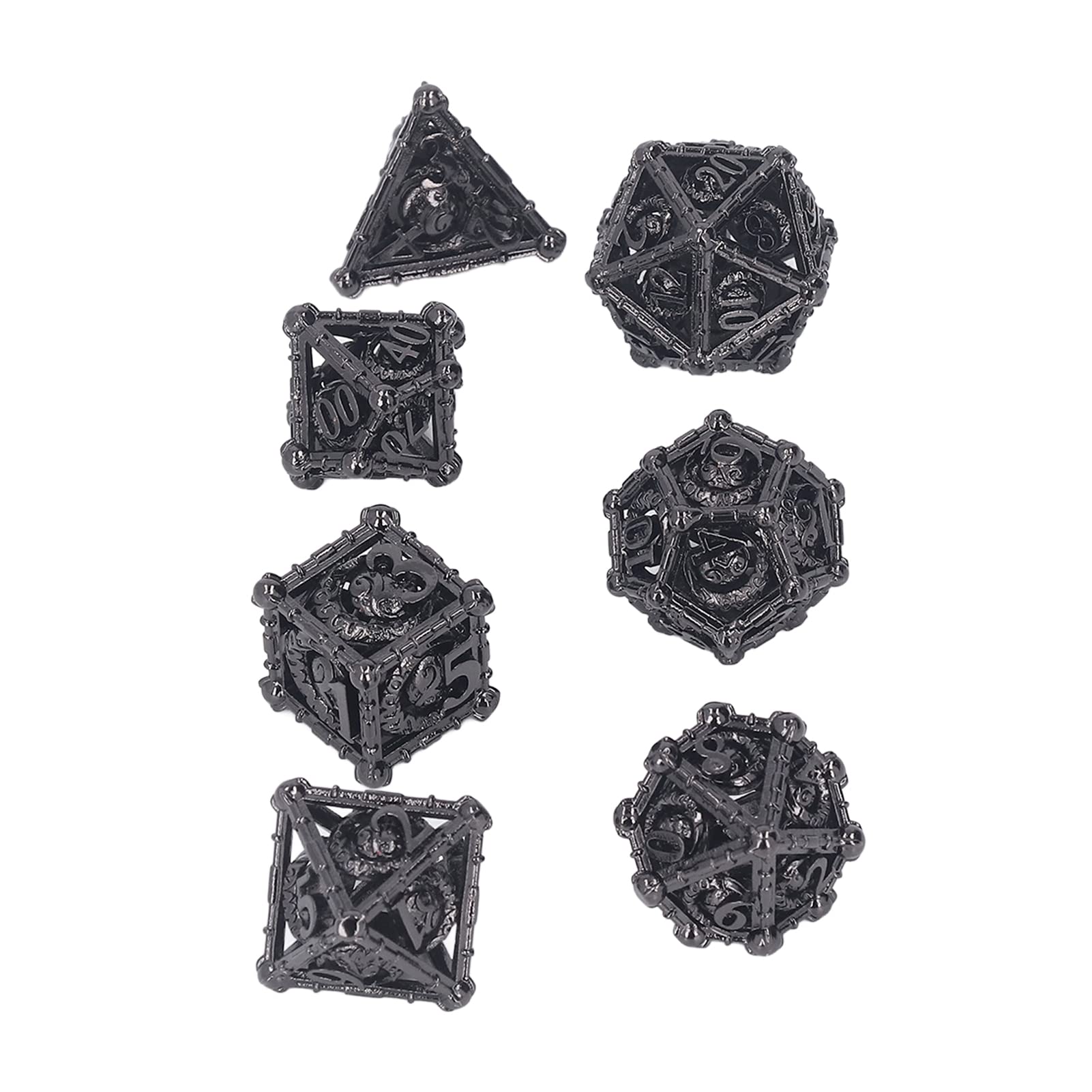 7pcs Hollow Polyhedral Dice Set, Hollow Design, Mellow Corner, Brass, Adult Christmas Party Board Game Dice Props for Role Playing Game