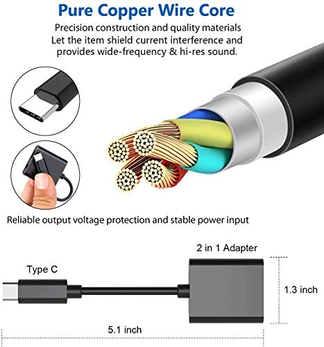USB C to 3.5mm Headphone and Charger Adapter, 2 in 1 USB C to Aux Jack with 60W PD Fast Charger Dongle Fit with Galaxy S23 S22 Ultra/S21 Ultra/S20/S20+ Ultra, Note 20/10,Pixel 7 6 5 4XL 3 2,iPad Pro