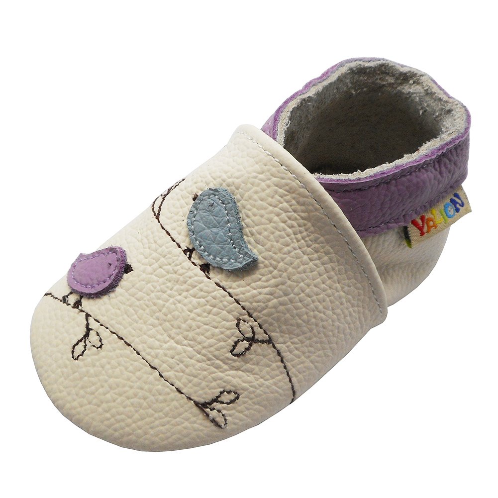 YALION Soft Sole Leather Baby Shoes First Walking Cartoon Birds Toddler Infant Slippers(6-12 Months,White)