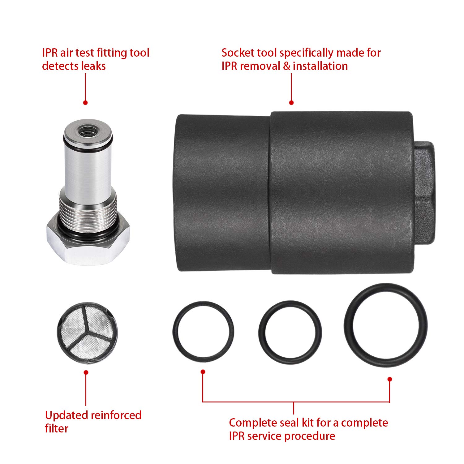 6.0 IPR Valve Socket and Air Test Fitting Tool Kit, Injector Pressure Regulator Valve Socket Kit for 2003-2010 Ford 6.0L E-350/ E-450, Excursion, F-250/F-350/F-450/F-550 Super Duty