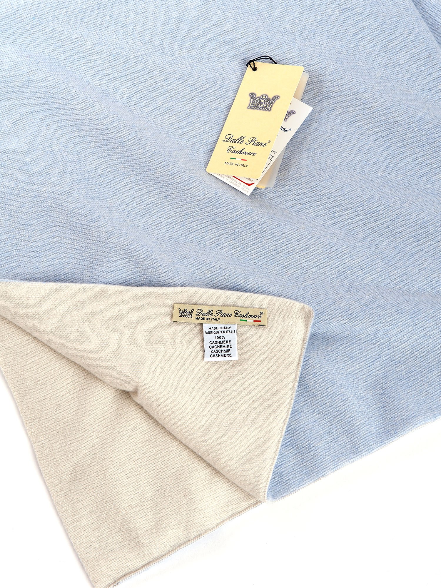 Dalle Piane Cashmere - Two-Colored Baby Cashmere Blanket Made in Italy - Color: Sky