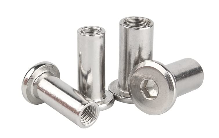 MroMax M6x15mm Nickel Plated Iron Insert Nut Rivet Hex Socket Head Nuts Screw Post Mounting for Furniture Installation Nickel Tone 20Pcs