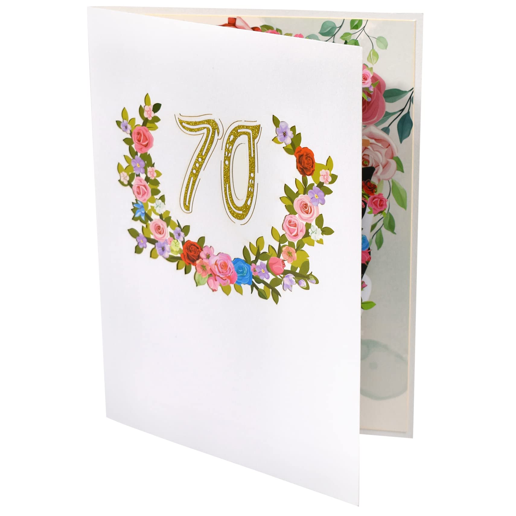 GREETING ART 70th Birthday Card with Pop-Up Design, Laser Cut, Folds Flat, Includes Envelope and Note Card