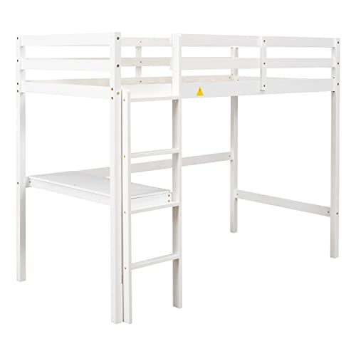 HomSof Twin Loft Bed with Built-in Desk,White