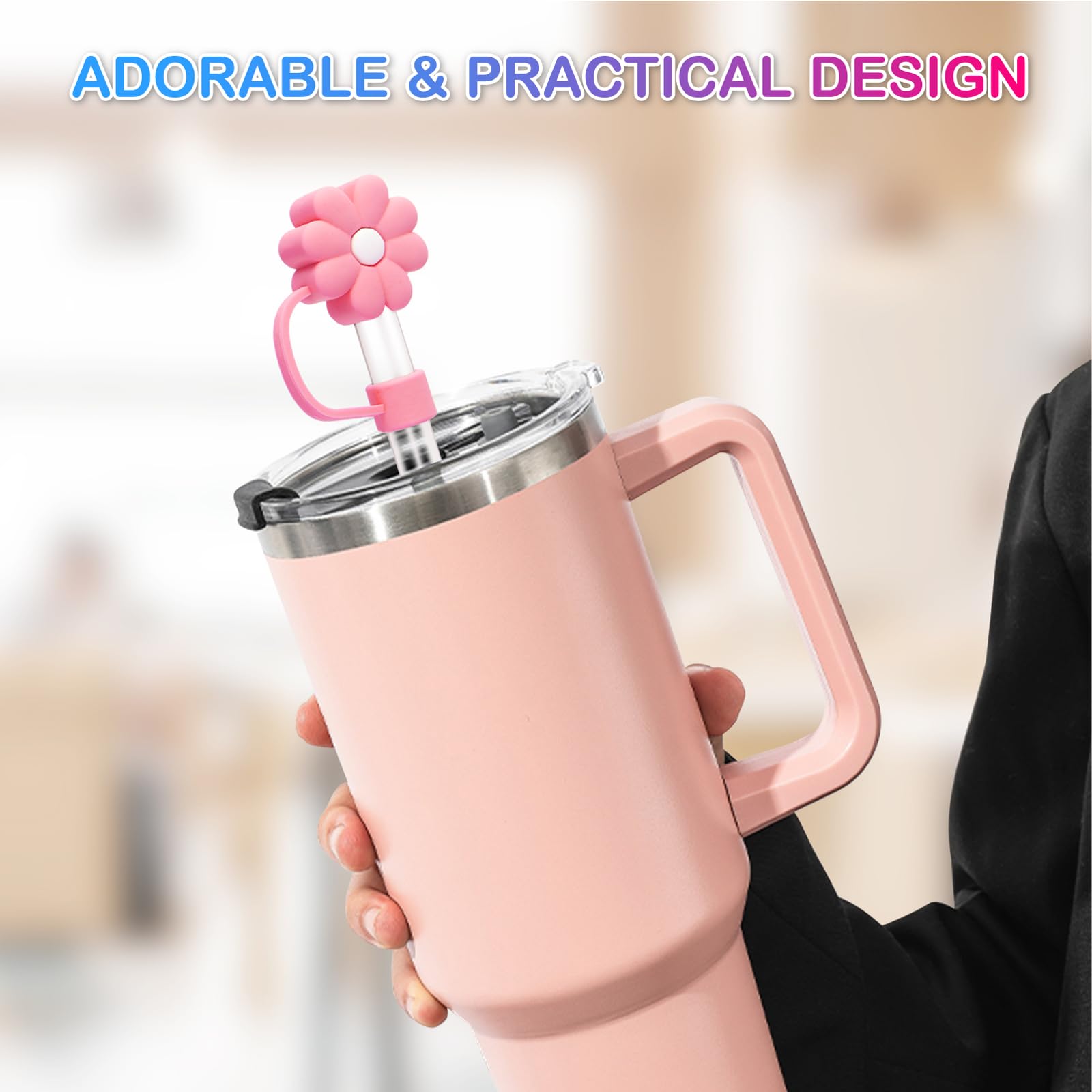 7PCS Straw Cover for Stanley 40&30 Oz Cup, 10mm Silicone Straw Covers Cap for Stanley Cup Accessories, Cute Cloud Flower Straw Topper for Tumblers, Straw Cap Stopper for Reusable Straws Tip Lids