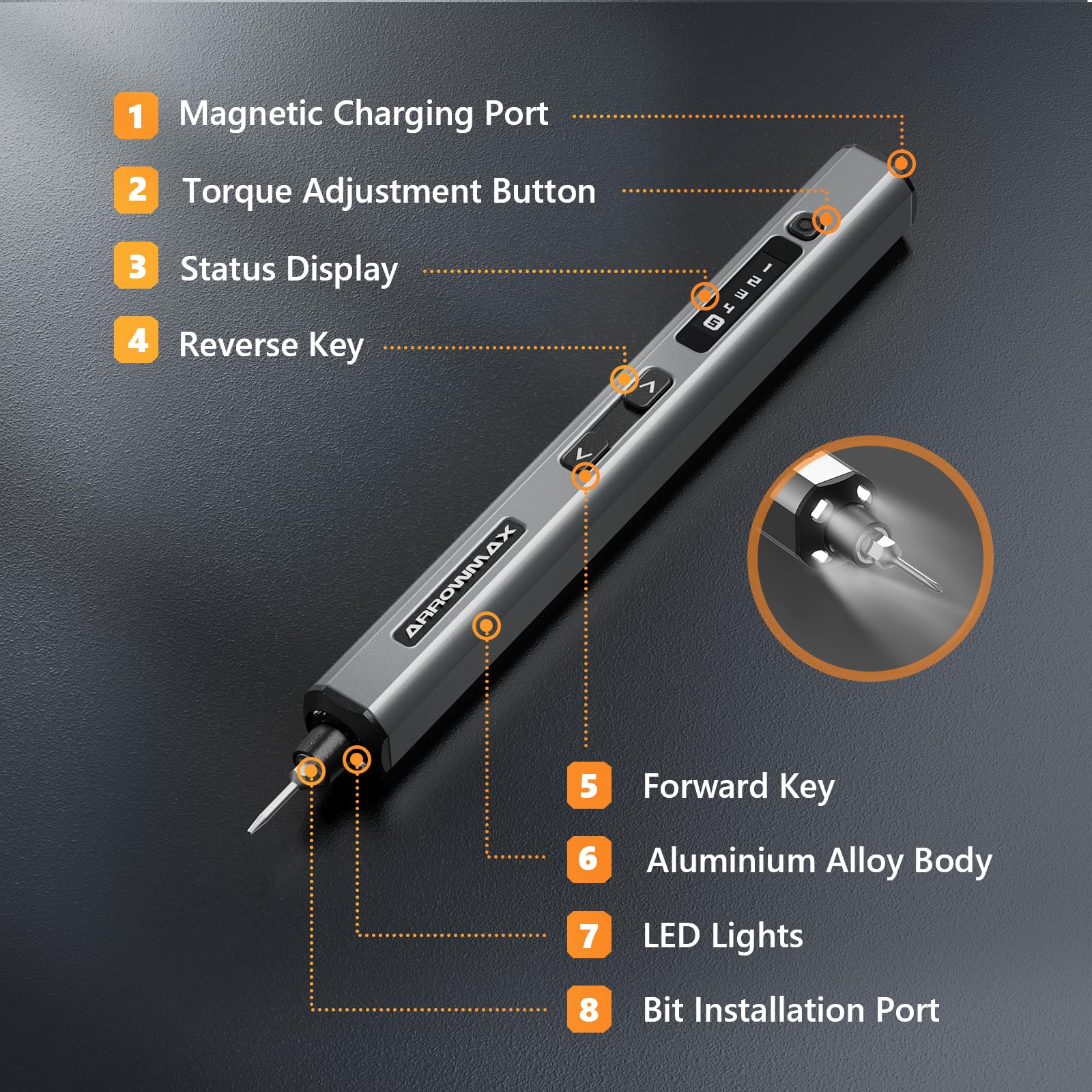 AM ARROWMAX Electric Screwdriver, 74 in 1 Mini Power Screwdriver Set w/ 70 Magnetic Bits, 5 Torque Modes, Red Dot, IF Winning Design, Rechargeable Small Cordless Screwdriver for Phone, DIY (SES ULTRA)