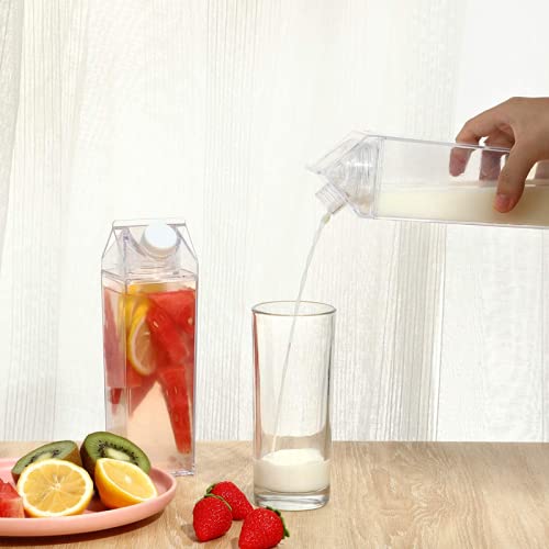 4 Pack Clear Milk Carton Water Bottles Creative Square Plastic Transparent Cup (4 Pack - Clear)
