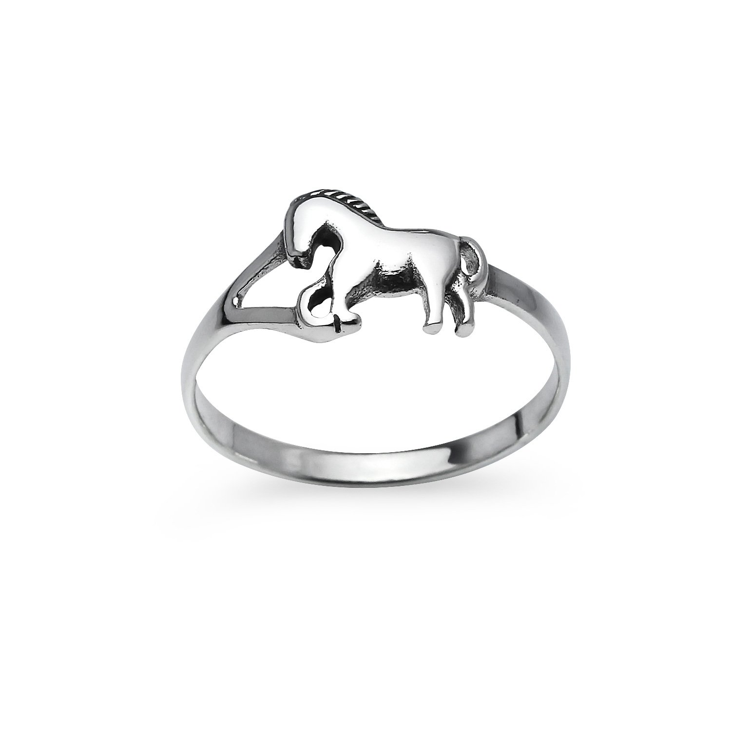 925 Sterling Silver Horse Stallion Ring | Charm Friendship Animal Promise Band Jewelry | Size 8