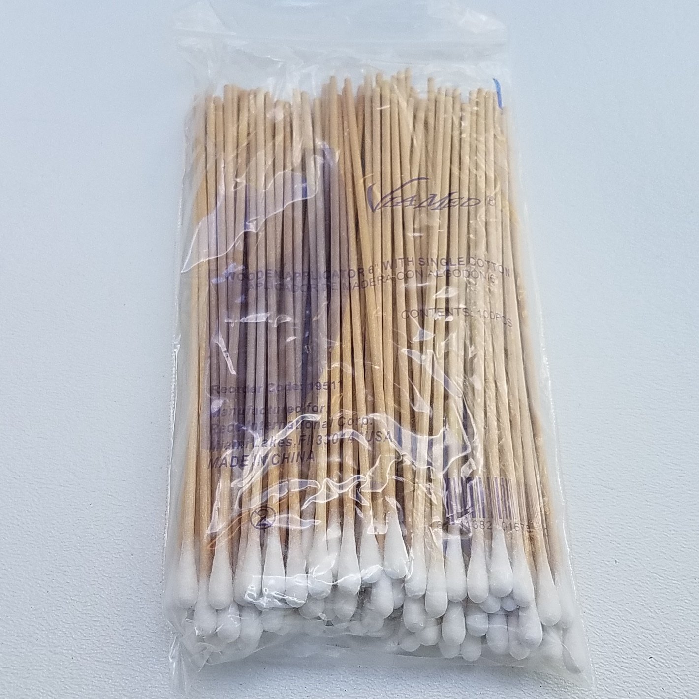Viamed 500 cotton swabs applicator with long wood Handle Q-tip 6" Non-Sterile 5 100/bag