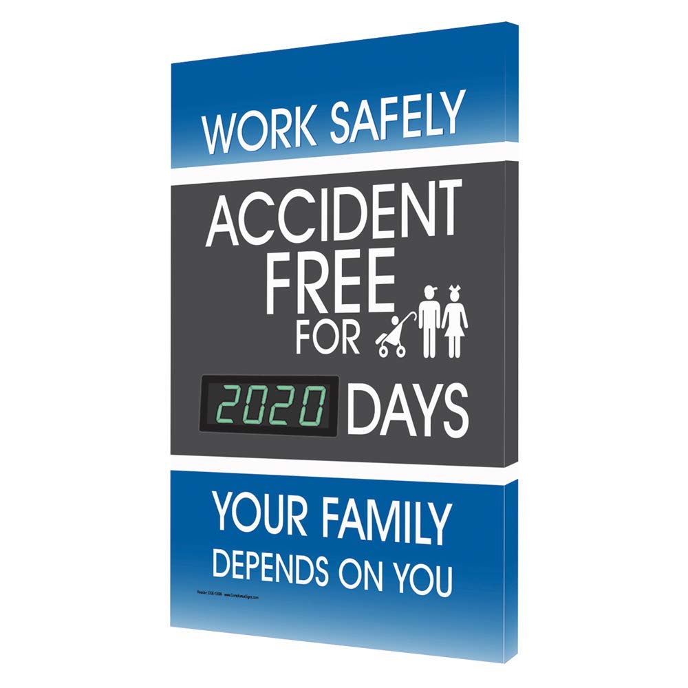 ComplianceSigns.com Work Safely Accident Free for__ Days Digital Safety Scoreboard, 28x20 inch Aluminum