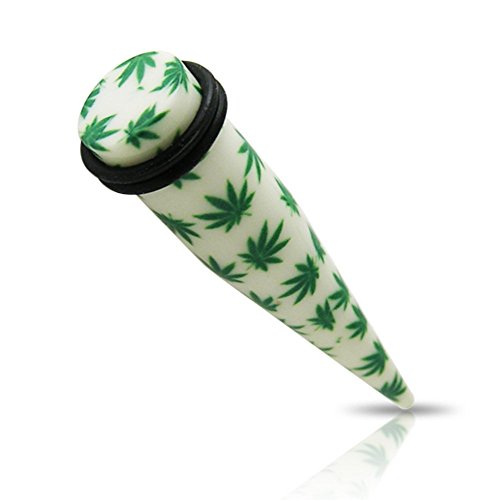 6MM Colorful Marijuana Leaf Pattern Acrylic Straight Expander Stretcher Ear Plugs - Sold by Piece