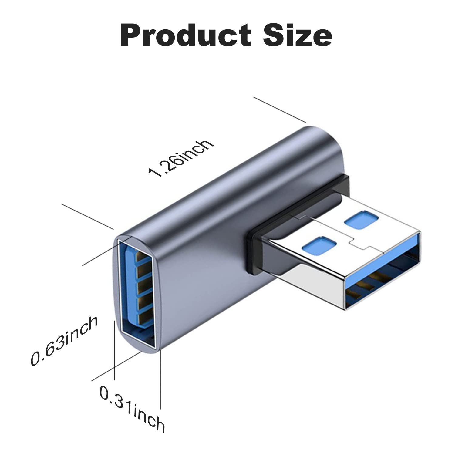 AreMe 90 Degree USB 3.1 Adapter 2 Pack, Left Angle USB A Male to Female Converter Extender for PC, Laptop, USB A Charger, Power Bank and More