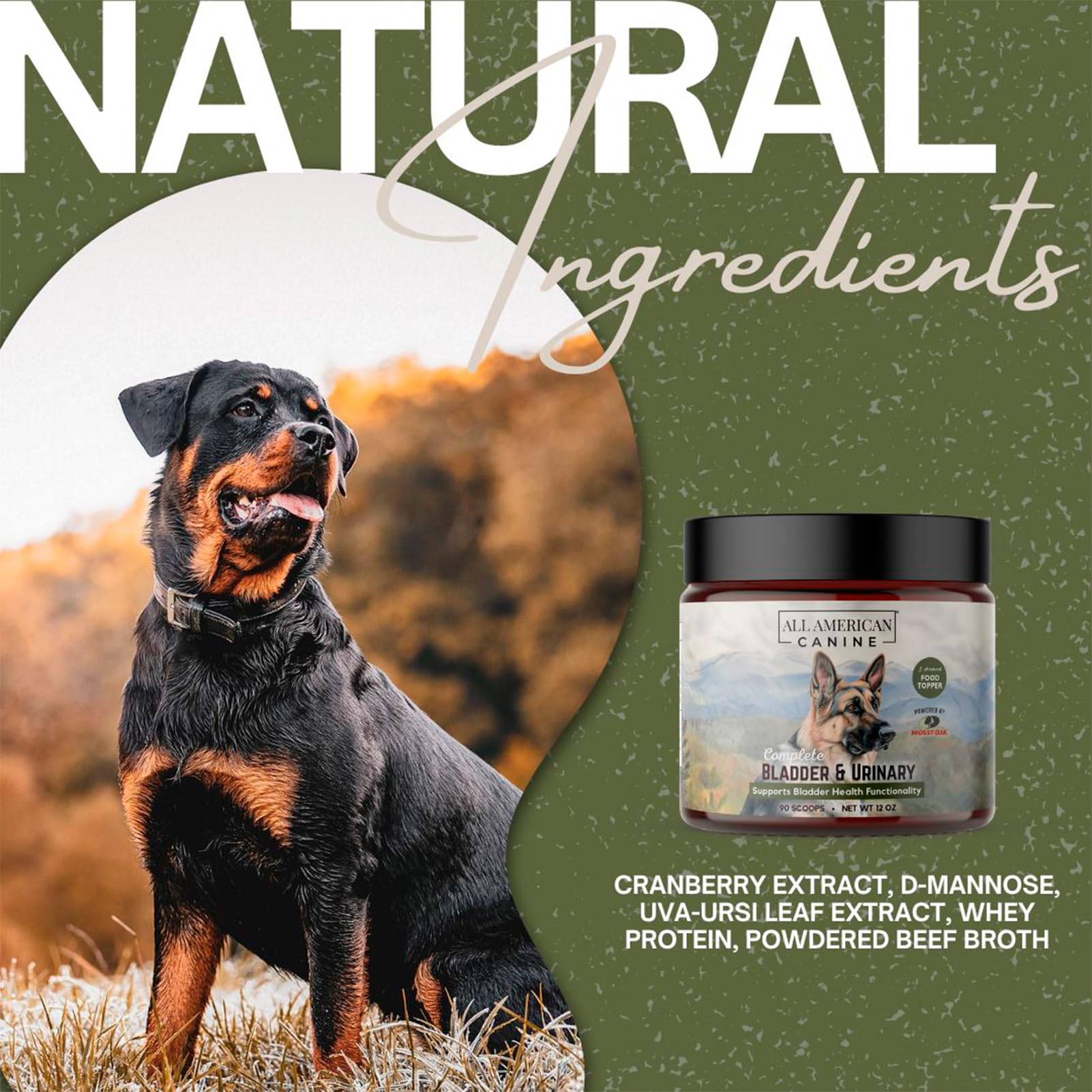 ALL AMERICAN CANINE Complete Bladder & Urinary Natural Protein-Enriched Powdered Cranberry Food Topper for All Dogs, Supporting Urinary Health - 90 Servings