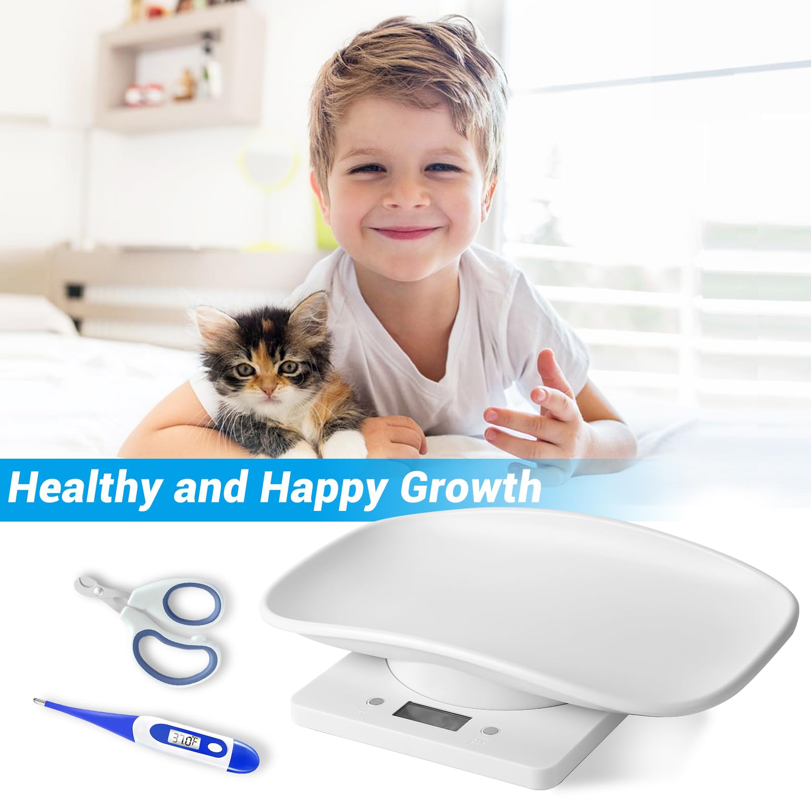 YTCYKJ Puppy Scales for Weighing, Multi-Function LCD Digital Puppy Scale for whelping Dogs with Pet Thermometer&Nail Clipper, Perfect for Puppy/Hamster/Hedgehog/Food, Capacity up to 33 lb