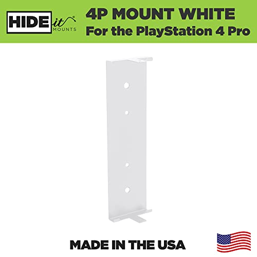HIDEit Mounts 4P Wall Mount for PS4 Pro - Patented in 2018, Made in USA - White Mount for Playstation 4 Pro to Store Your PS4 Pro on Wall Near or Behind TV