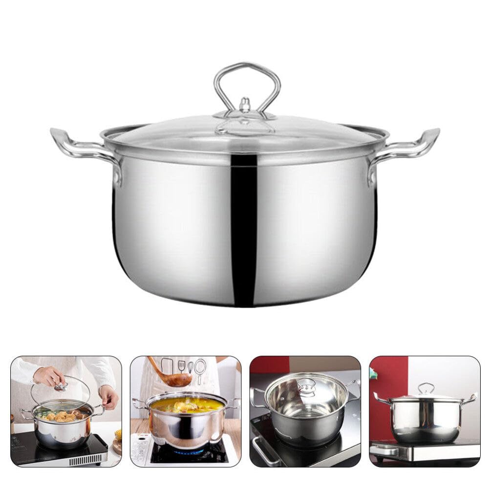 ABOOFAN Stainless Steel Stockpot with Glass Lid,Pasta Soup Pot for Cooking Simmering Soup Stew, Heavy Duty Cookware for Induction 18cm