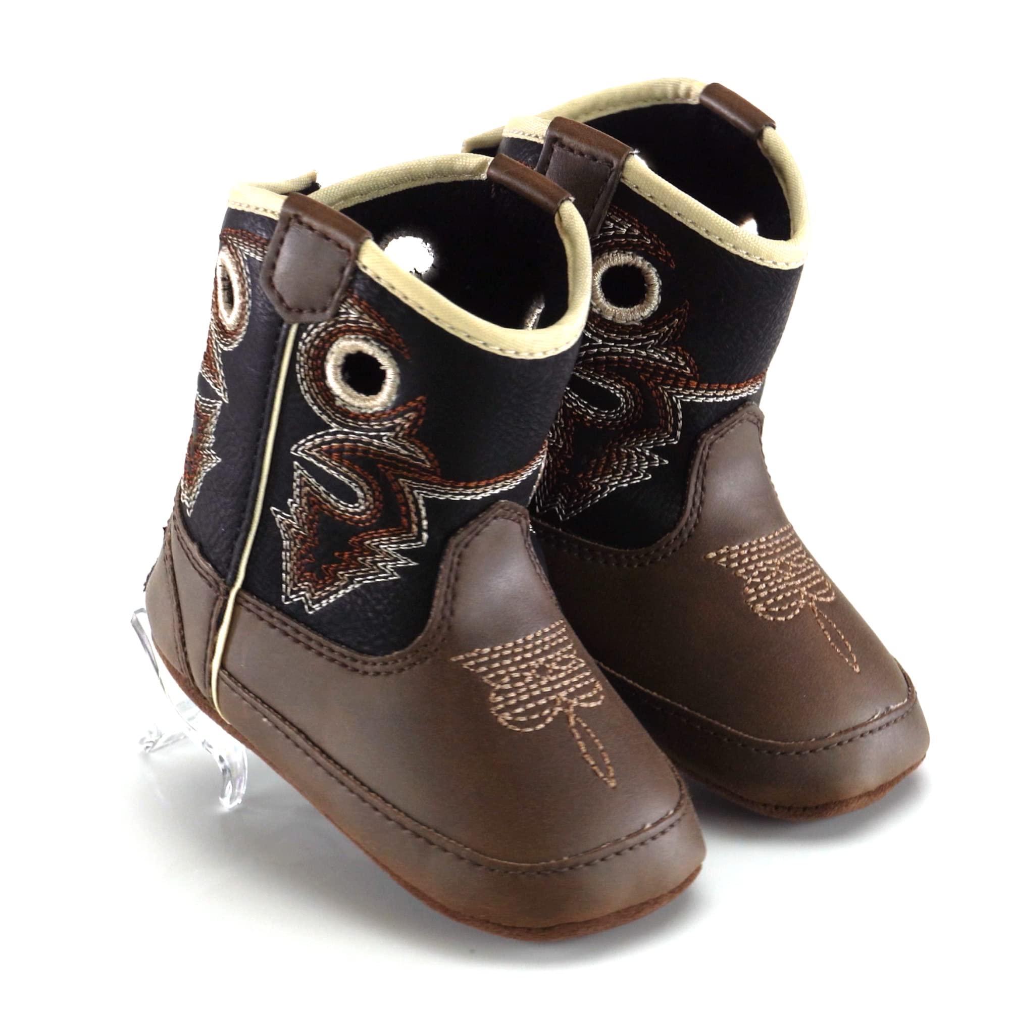 M&F Western Kids Trace Baby Boy's Infant/Toddler Bucker Boot First Walker Shoe, Brown/Black, 4