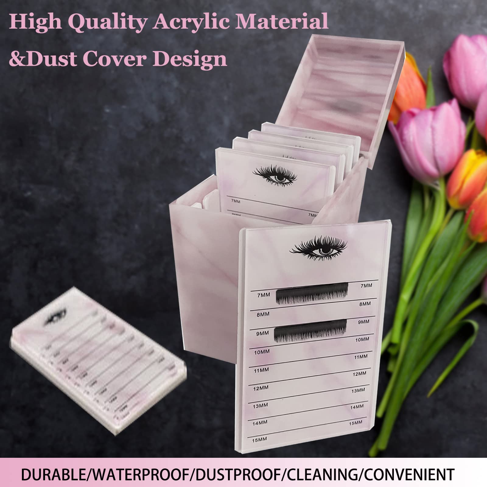 AREMOD 5 Layers Marbled Acrylic False Eyelash Storage Box False Lashes Organizer Case Grafting Eyelashes Holder Tray Lash Display Container (5 Layers-Pink)