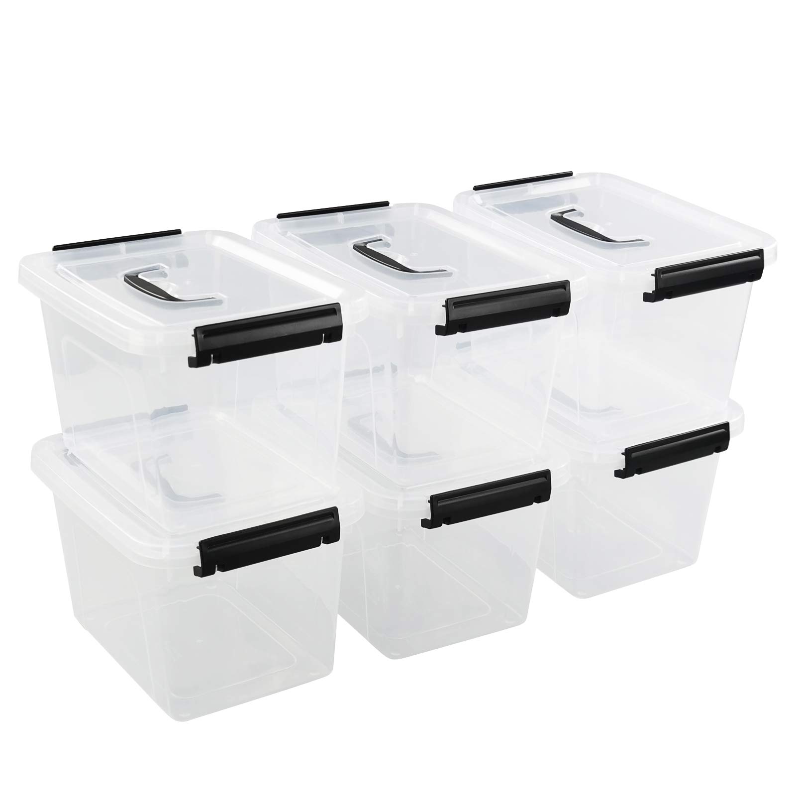 AnnkkyUS 6-pack 5 Liter Plastic Storage Box Bin with Lid, Clear Lidded Boxes