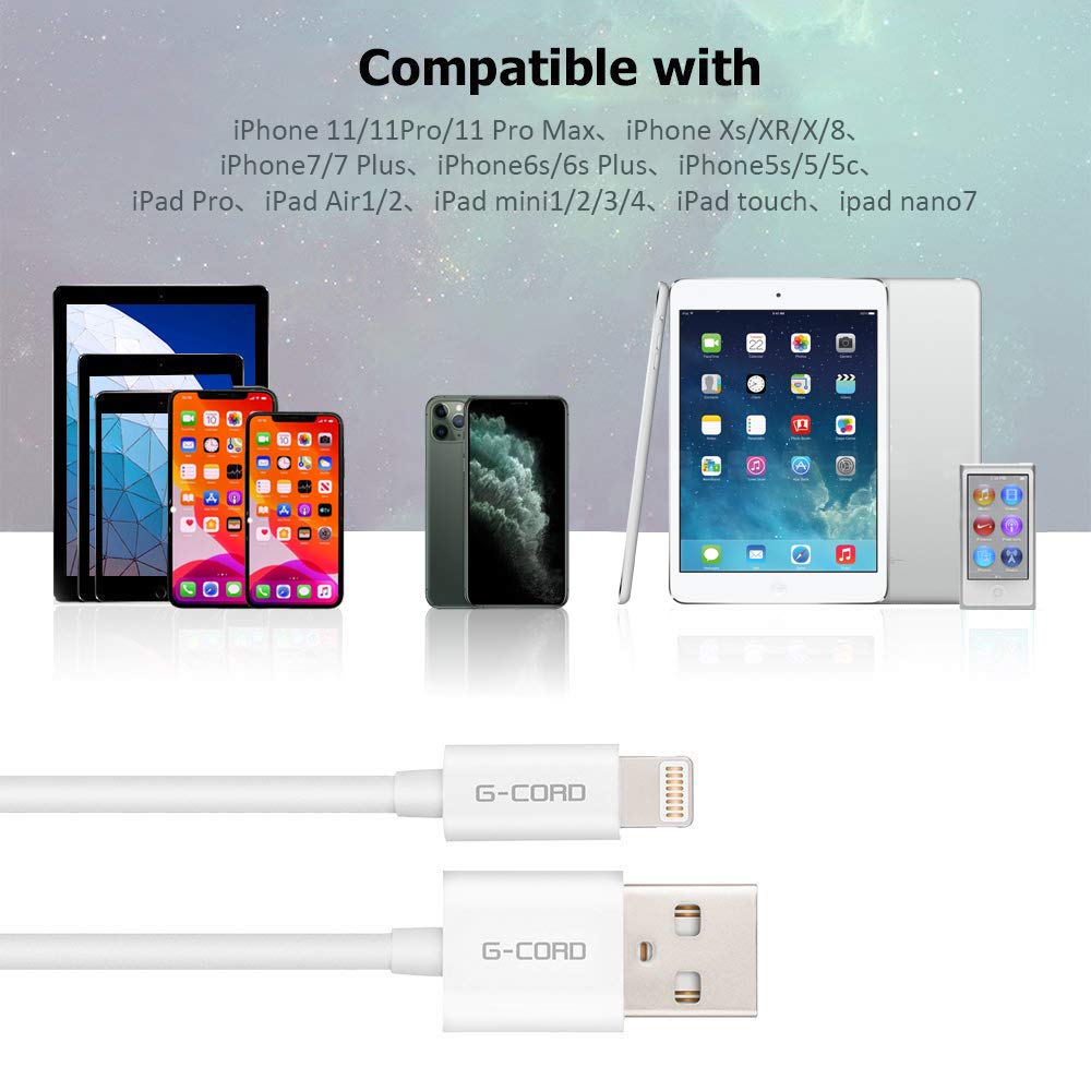 G-Cord Apple MFI Certified Short Lightning to USB Charging and Sync Cable (5 Pack, 7 Inch)