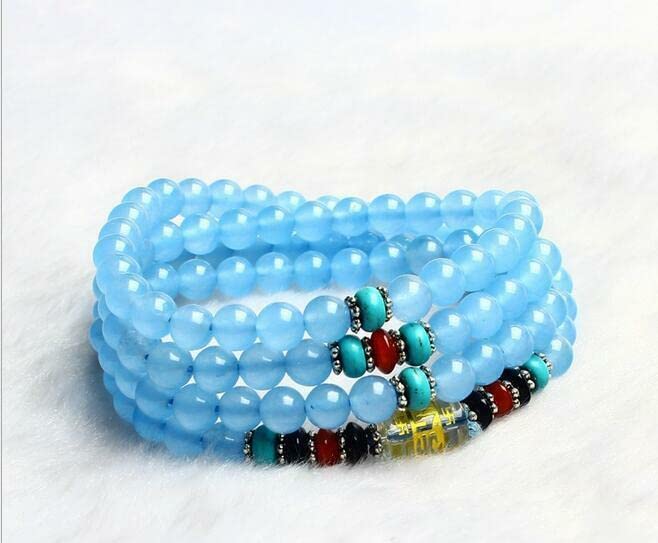 6mm Stone Buddhist Jade/Turquoise 108 Prayer Beads Bracelet - ( Color:Light Blue Jade )