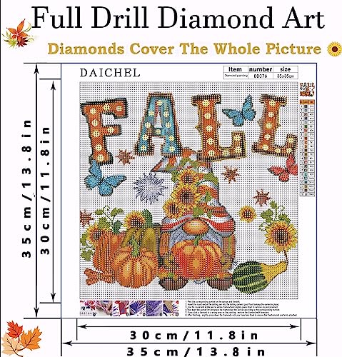 Fall Diamond Art Painting Kits for Adults - Gnome Round Full Drill Diamond Dots Paintings for Beginners, Pumpkin 5D Paint with Diamonds Pictures Gem Art Kits DIY Adult Crafts Diamond Project Kits