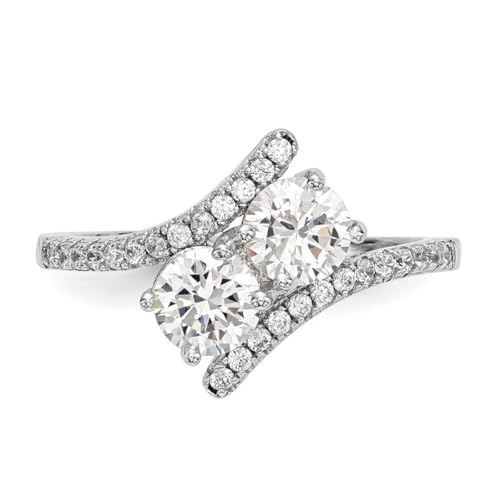 925 Sterling Silver Rhodium Plated CZ Cubic Zirconia Simulated Diamond Two Stone Polished Bypass Ring Size 8 Jewelry for Women