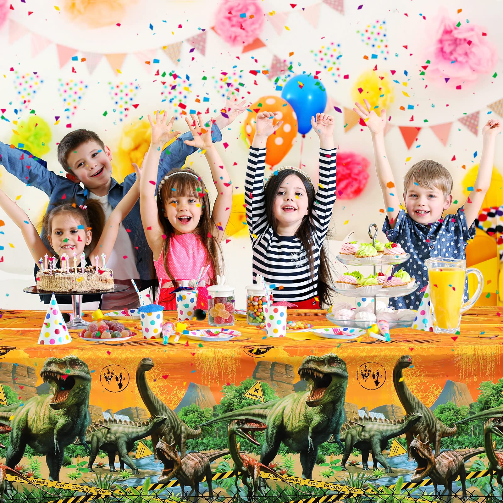 Tiamon Dinosaur Tablecloth Dinosaur Party Table Covers Dinosaur Plastic Tablecloth for Kids Adults Birthday Dinosaur Party Picnic Supplies 54 x 108 Inch (Yellow, 3 Pcs)