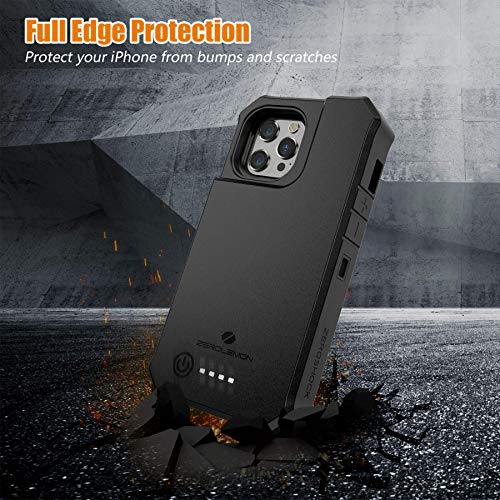 ZEROLEMON Battery Case for iPhone 12 Pro Max, 10000mAh Wireless Charging & Lightning Headphone Supported, RuggedJuicer Extended Battery Charger Case for iPhone 12 Pro Max 6.7" 2020 - Black