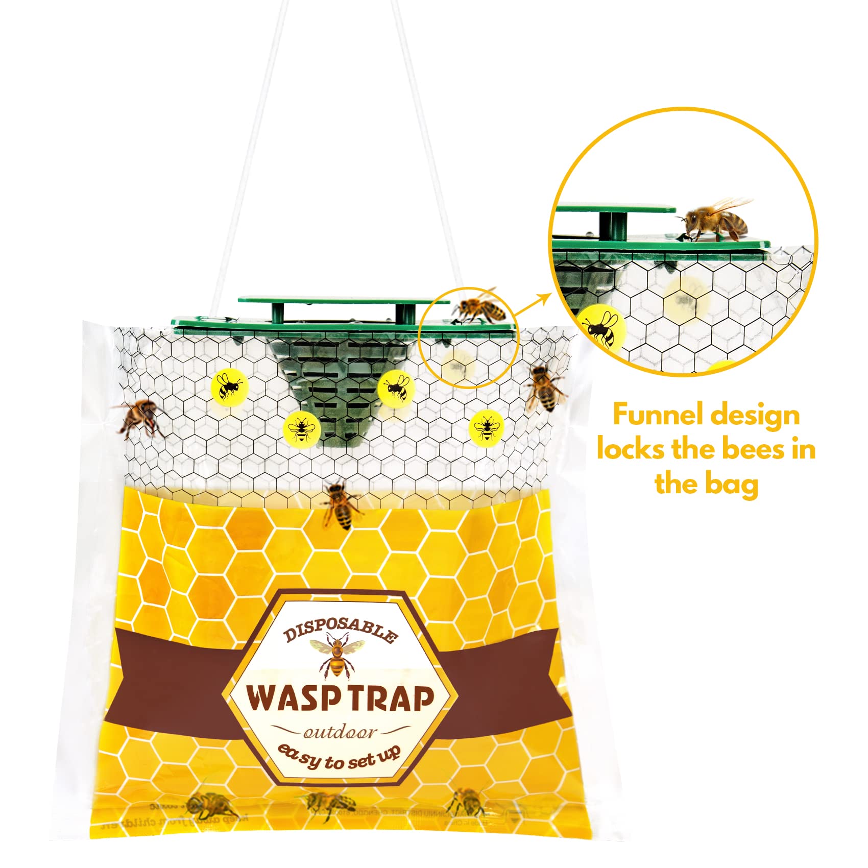 8 Pack Disposable Wasp Traps Outdoor Hanging Bags, Carpenter Bee Traps for Outside, Hornet Trap, Yellow Jacket Traps, Bee Catcher