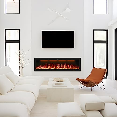 Benrocks 74'' Slim Electric Fireplace Inserts - WiFi-Enabled, Alexa & App Control, Recessed & Wall Mounted, 13 * 13 * 3 Flame Color Combinations, 750W/1500W, Black