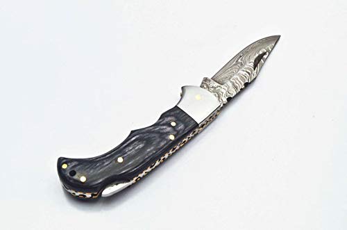 6.75'' Custom Hand Made Forged Knife Hunter Knife Damascus Steel Bowie Knife Handle Ironwood Folding with Leather Sheath