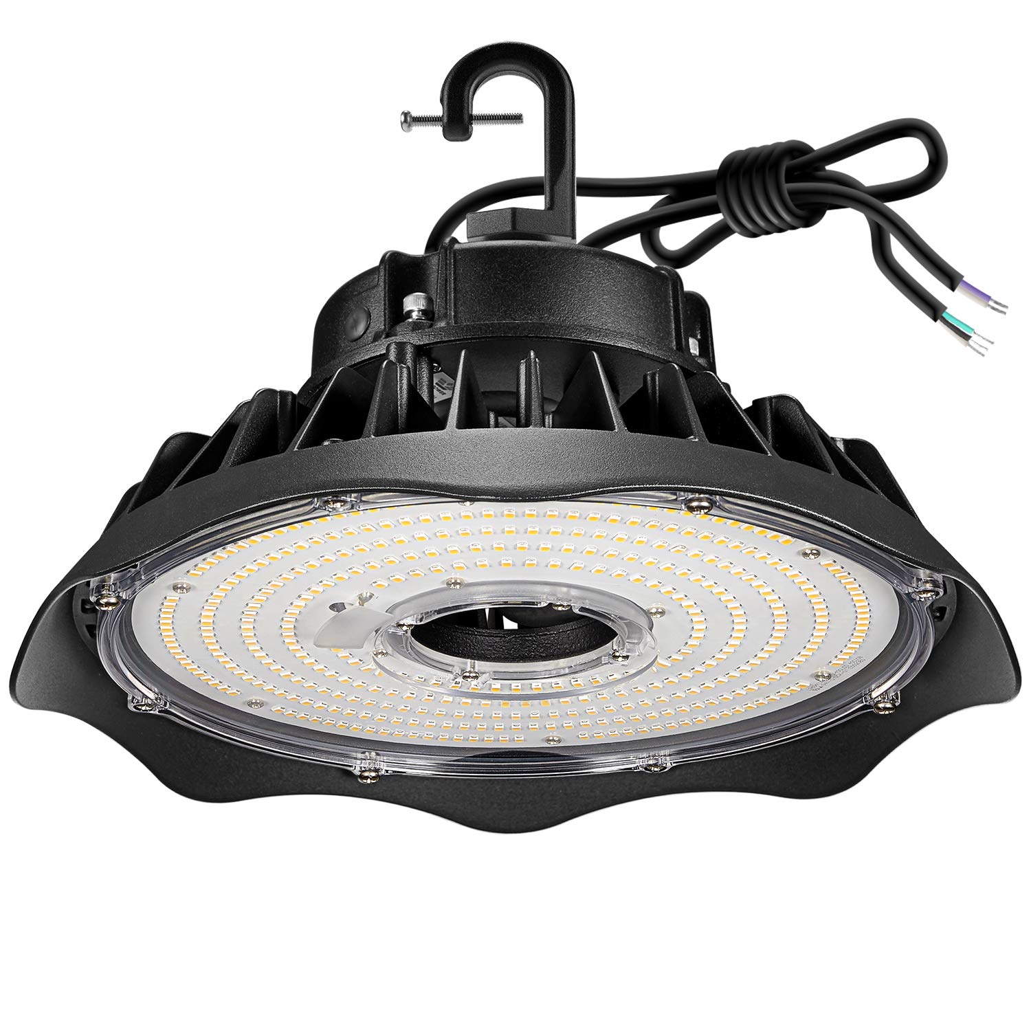 A ANTEN 5000K Coollight UFO High Bay Light, 200W 26000LM 1-10V Dimmable High Bay Light Fixture for Mall Garage Warehouse Workshop, 240w Perfect Alternatives, 4.92ft Cable with US Hook UL/DLC Approved