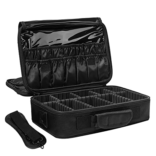 VASKER Makeup Travel Organizer Large Makeup Bag Professional Makeup Train Case Travel Cosmetic Organizer 3 Layers Waterproof Portable Makeup Artist Storage Box Adjustable Dividers Gift for Women