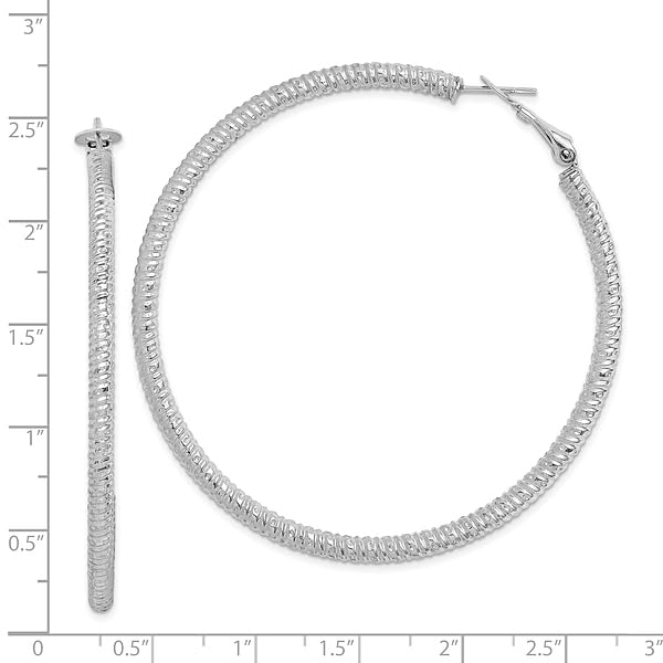 925 Sterling Silver 3.25x60mm Omega Clip Back Post Hoop Earrings