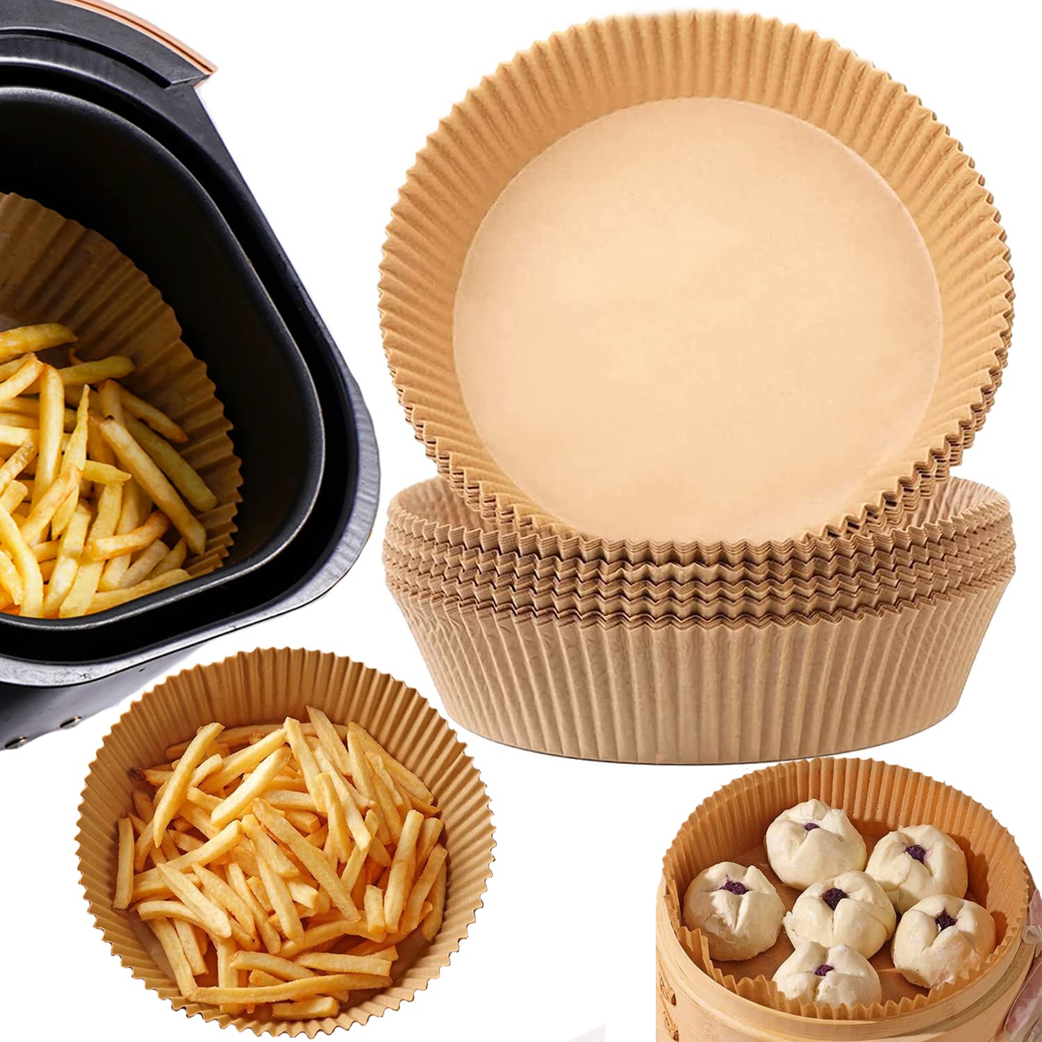 Air Fryer Disposable Paper Liner,Disposable Fryer Paper Pads, Non-Stick Air Fryer Lined Oil Resistant, Waterproof, Food Grade Baking Paper Baking Microwave Baking Paper 6.3" (50 Colors)