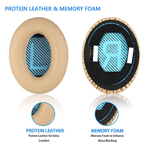 Jecobb Replacement Ear Pads Kit Ear Cushions for Bose QuietComfort 2, Quiet Comfort 15, QuietComfort 25, QC 35, Ae2, Ae2i, Ae2w, Sound True, Sound Link (Around-Ear Only) Headphones (Apricot)