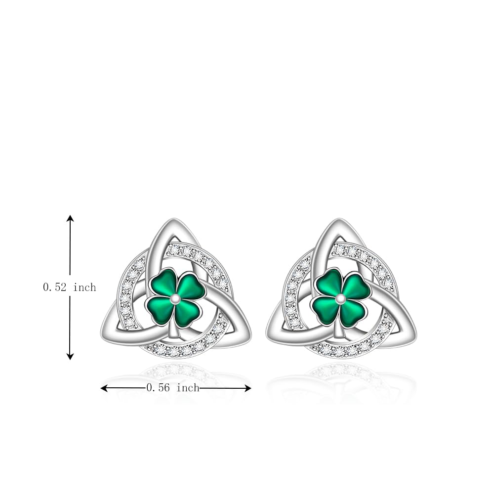 Celtic Knot Green Shamrock Earrings for Women Studs Four Leaf Clover St Patricks Day Earrings Triangle Jewelry Birthday Irish Birthday Gifts Sterling Silver