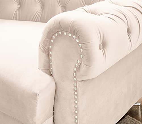 Legend Vansen Curved Velvet Sectional Sofa,Modern Upholstered Tufted Modular Sectional Sofa with Metal Legs,Comfy Semicircle Couch with Rolled Arms and Nailheads for Living Room,Bedroom(Beige)
