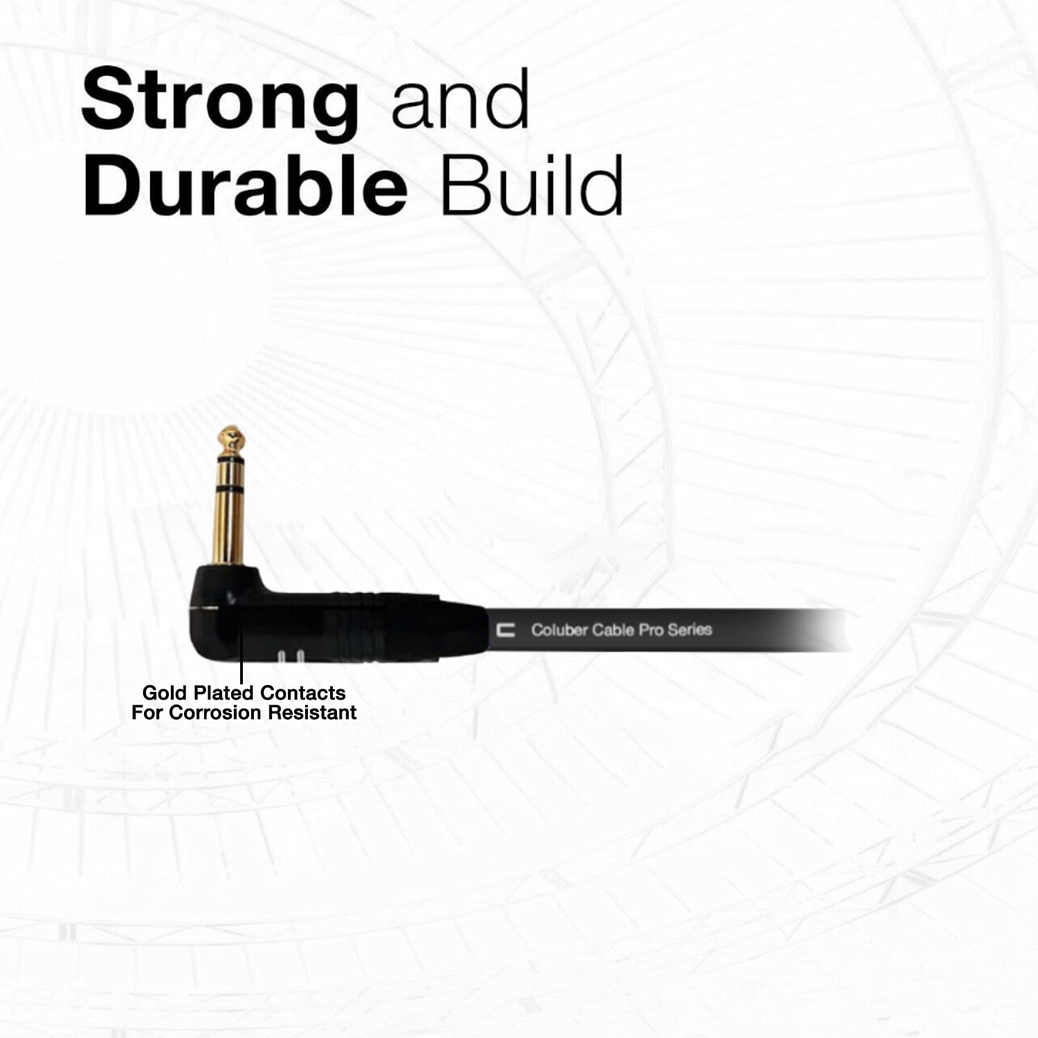 COLUBER CABLE Right Angle 1/4" TRS to 3.5 TRS Male - 5 Feet - Black - Pro 3-Pin Microphone Connector for Powered Speakers, Audio Interface or Mixer for Live Performance & Recording