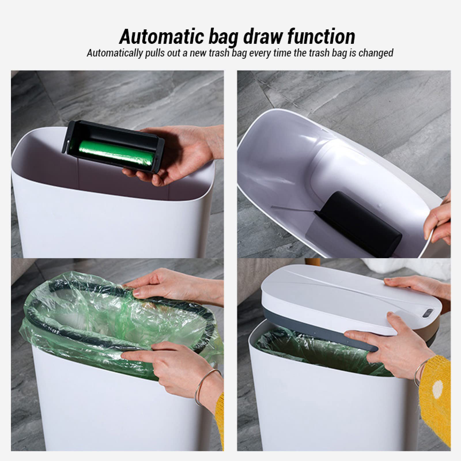 ALEEIK Motion Sensor Trash Can with Lid,3.7 Gallon Automatic Touchless Trash Can Slim Smart Plastic Narrow Trash Bin Wastebasket Rechargeable Waterproof Garbage Can, Gray