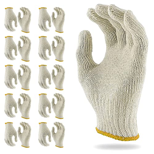 AMZ Yellow String Knit Gloves 10" Medium Pack of 24 Work Cotton Gloves for Men, Women Reusable Cotton Work Gloves Medium, Breathable Working Grip Gloves, Thick String Knit Work Gloves, Cloth Gloves
