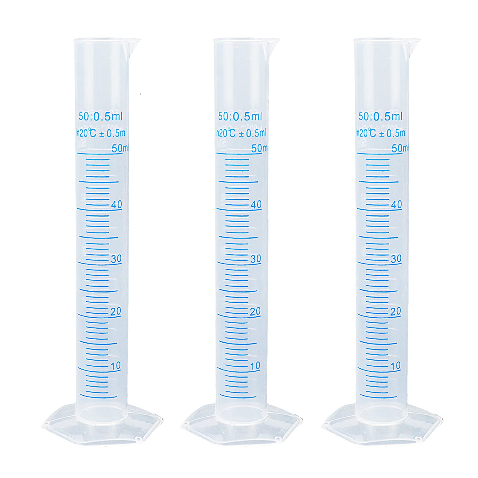 Antrader Measuring Cylinder, 3-Pack Transparent Graduated Test Tube Plastic Lab Cylinder Flask with 2-Sided Marking, 50ml