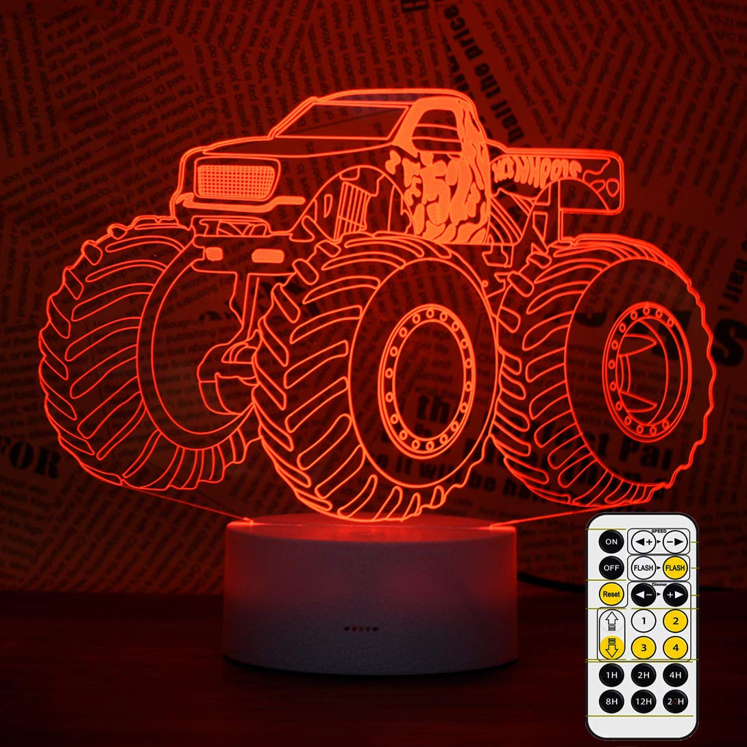 Night Lights for Kids Monster Truck 3D Night Light Bedside Lamp 7 Colors Changing with Remote Control and Timing Function Best Birthday Gifts for Boys Girls Kids Baby