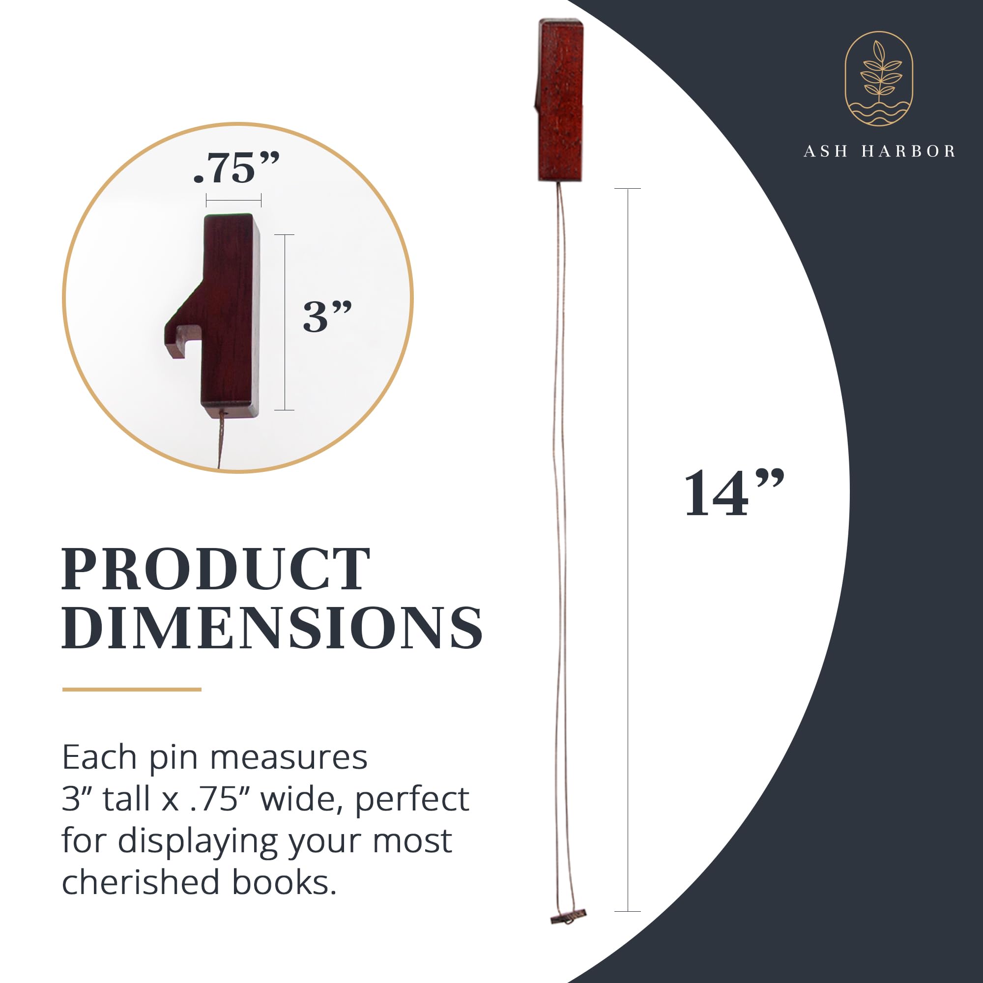 Ash Harbor Wall Book Organizers Hanging Pins - Extra Pins for Floating Shelves Wall Mounted, Extra Hardwood Hanging Pins for Floating Bookshelves, Ideal for Book Lovers, (Dark Finish)