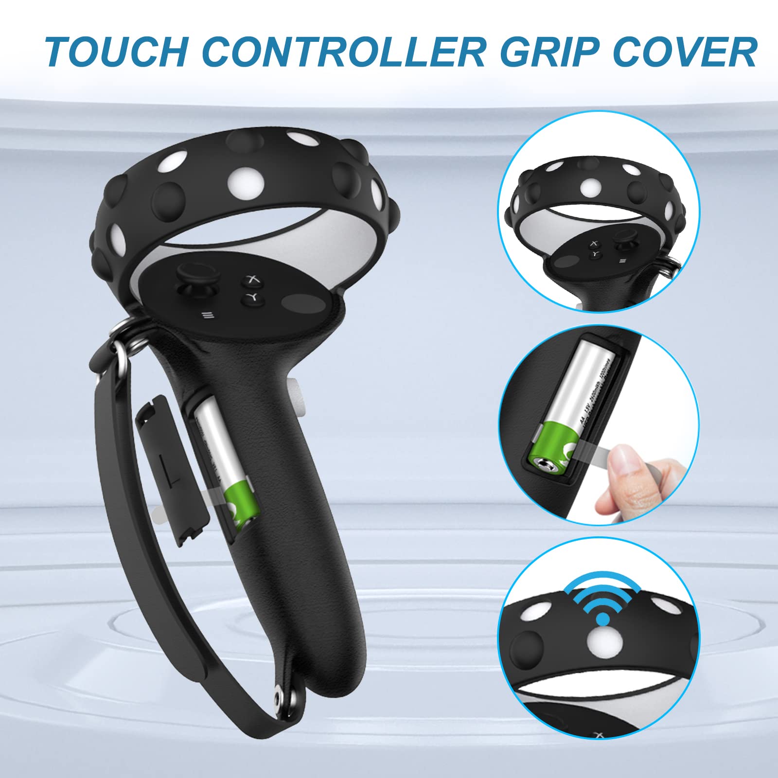 Accessories for Meta/Oculus Quest 2, Anti-Throw Hand Strap Extended Controller Grips Cover Face Headset Protective Lens Shell VR Silicone Cover Set (Black)