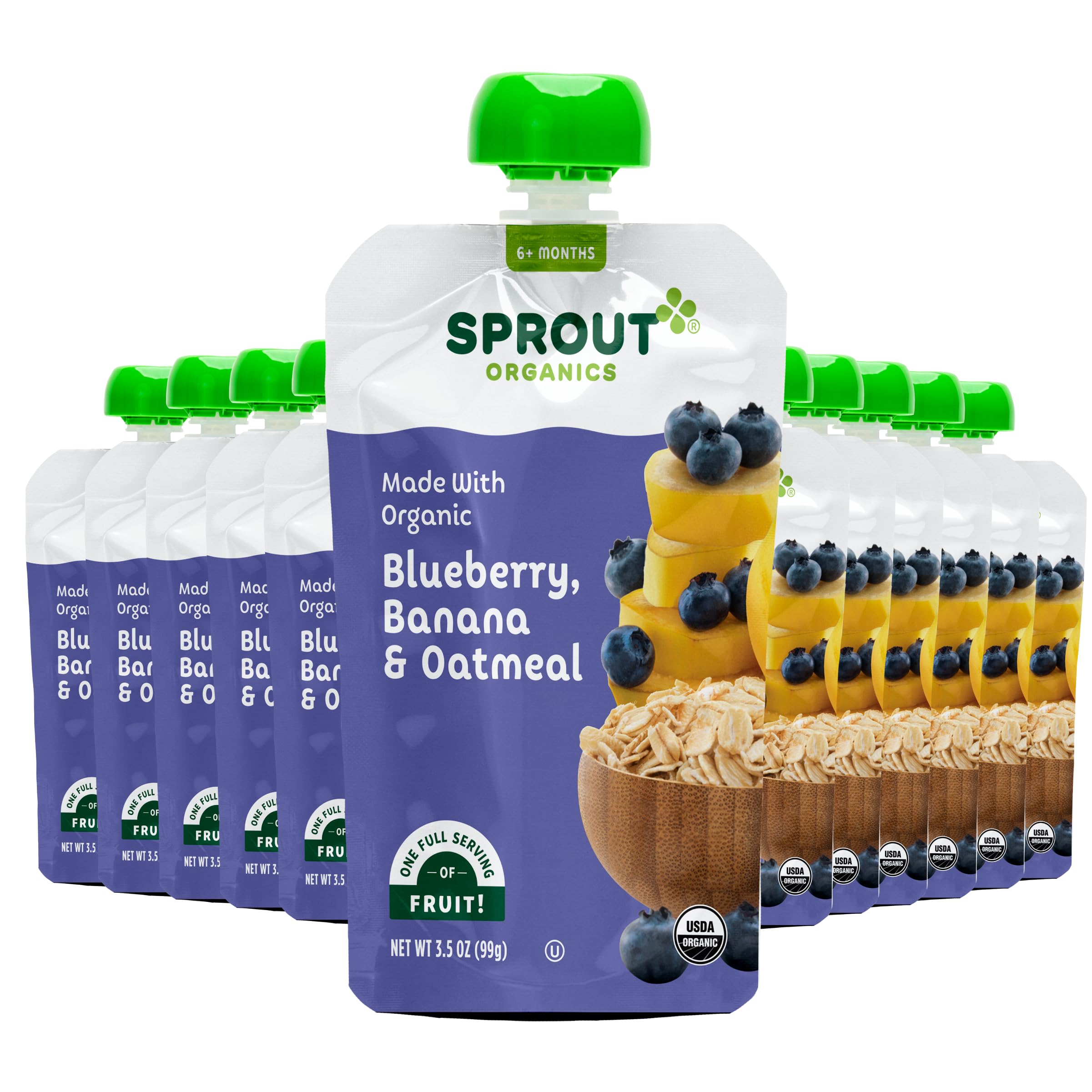 Sprout Organics Blueberry, Banana & Oatmeal Baby Food, Kosher, 3.5 Ounces (Pack Of 6)