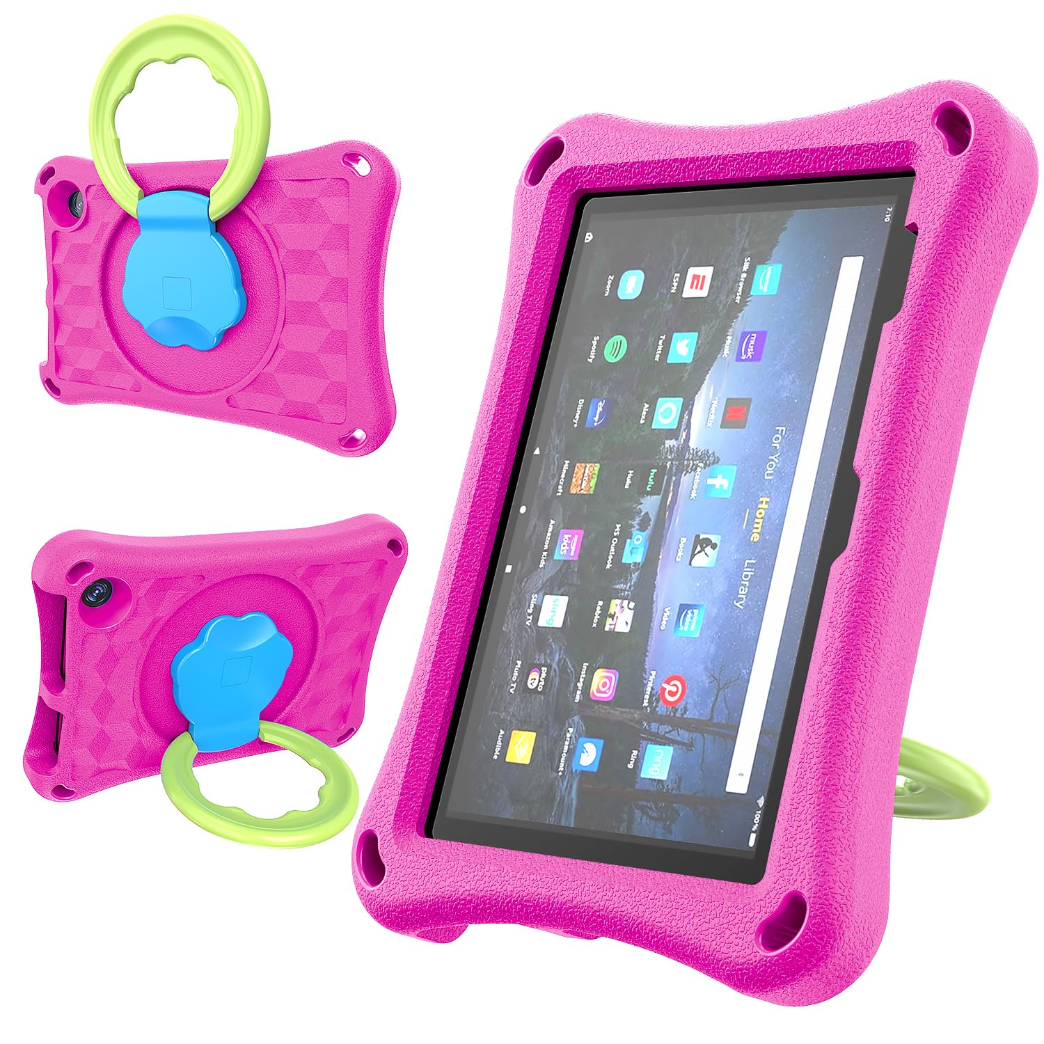 All-New Fire 7 Tablet Case (Only Compatible 12th Generation, 2022 Release)- SHREBORN Lightweight Shockproof [Kids-Friendly] Case with Stand Handle for Amazon Kindle Fire 7 Kids Tablets 2022 -Rose