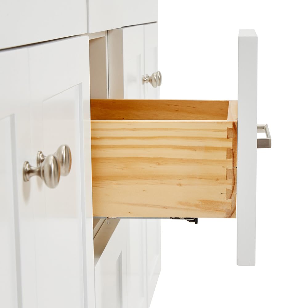 ARIEL 61" White Double Bathroom Vanity, Italian Carrara Marble Countertop & Splash, Rectangular Sink, 2 Soft Closing Doors, 3 Full Extension Dovetail Drawers, Toe Kick, Brushed Nickel