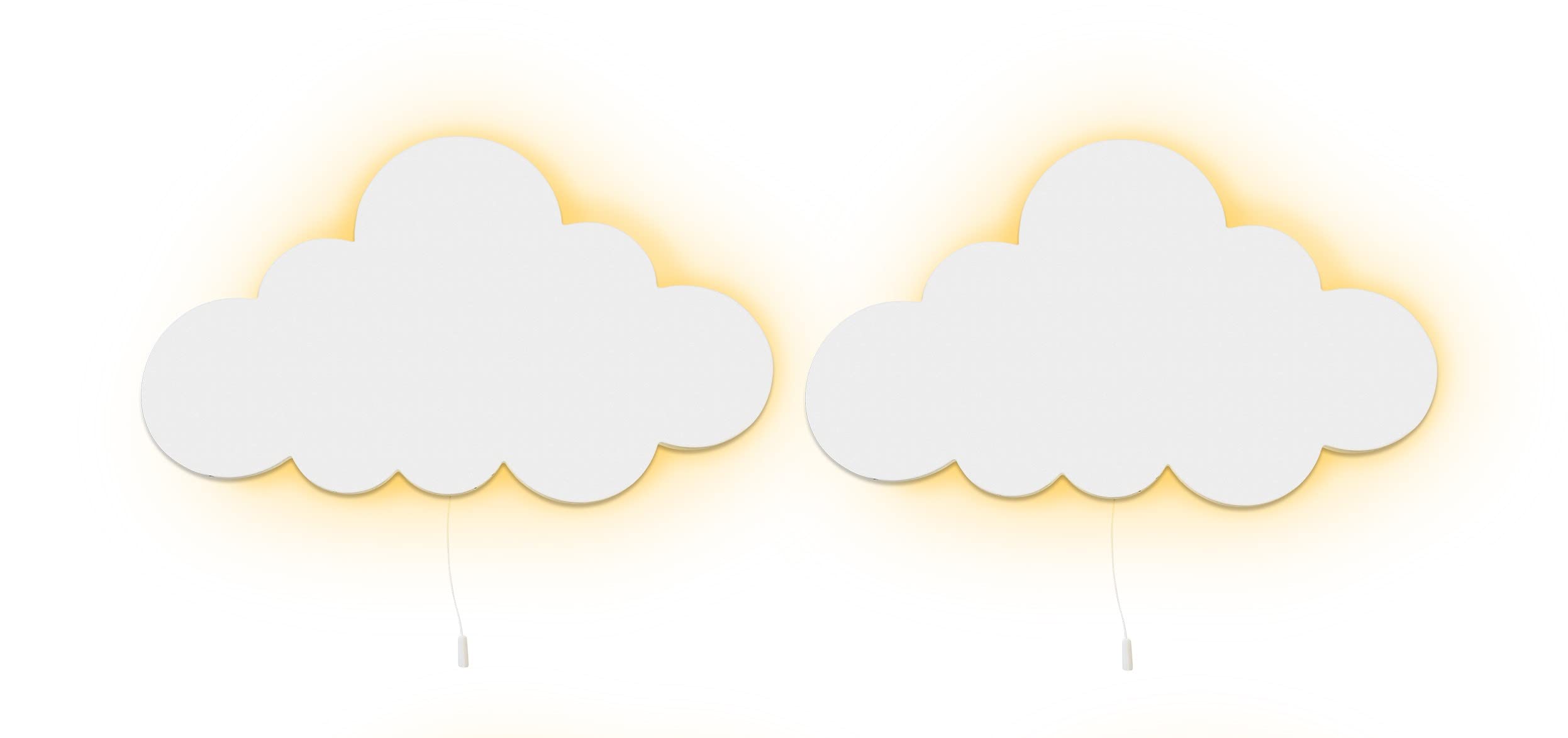 Adorable Decorations LED Night Light for Baby Boy / Baby Girl Nursery Decor - Wall Mounted Lamp for Baby Room with Pull Down String (Set of 2 White Clouds)